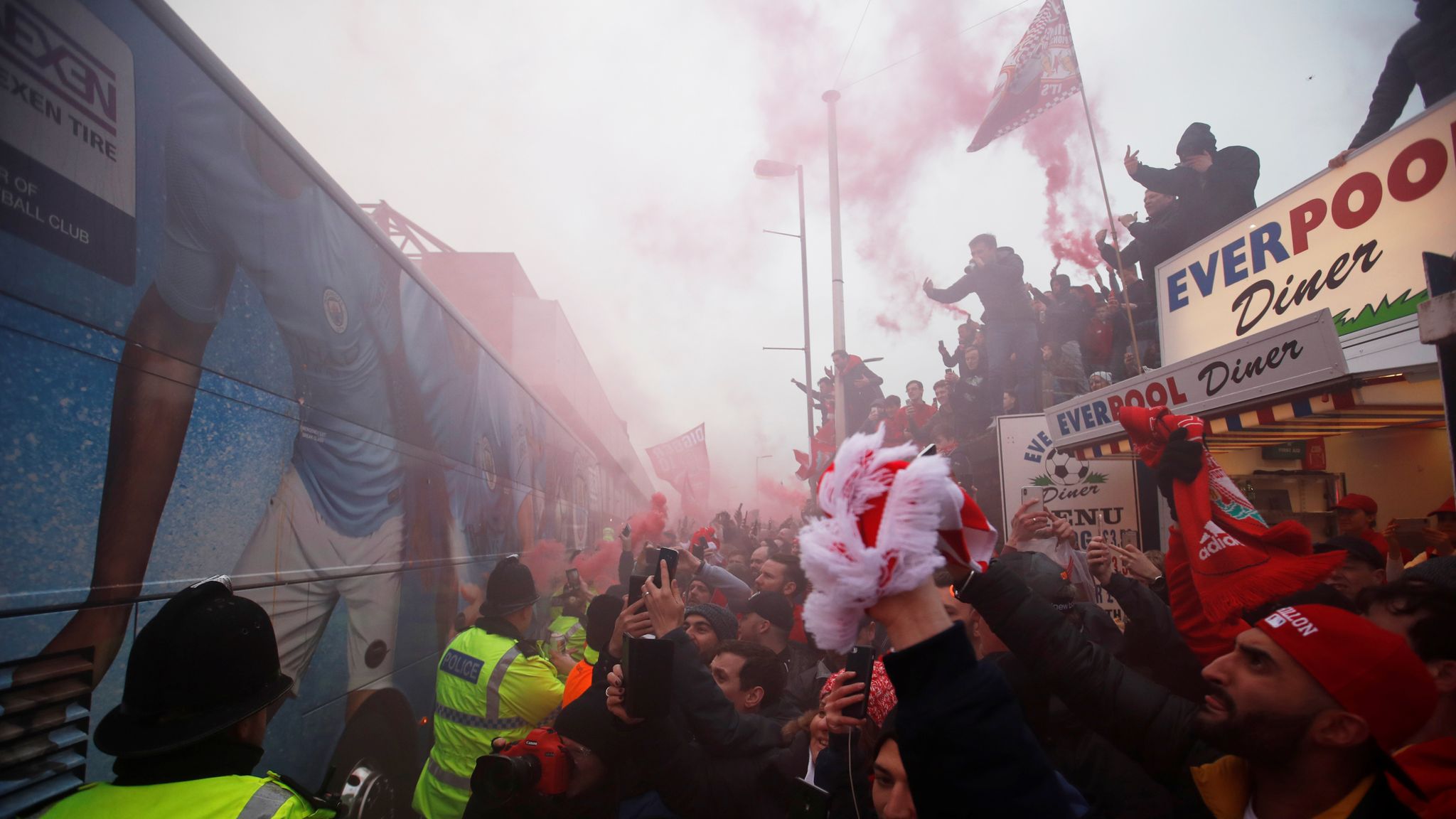Manchester City bus pelted with missiles at Anfield in Liverpool | UK ...