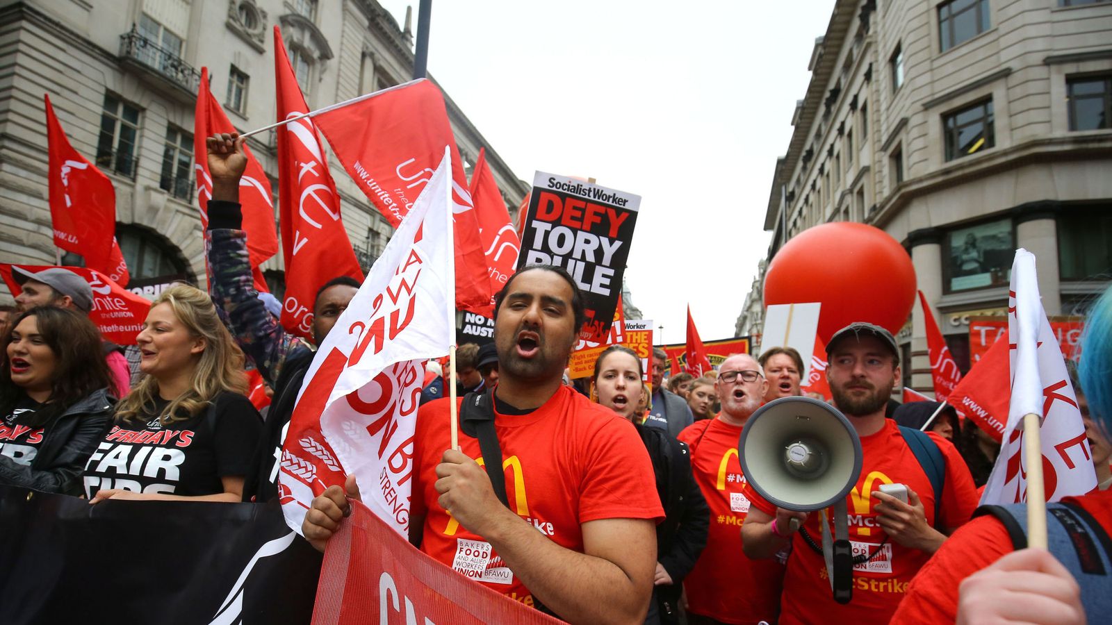 Corbyn attends London rally amid 'worst pay squeeze for workers for 200 ...