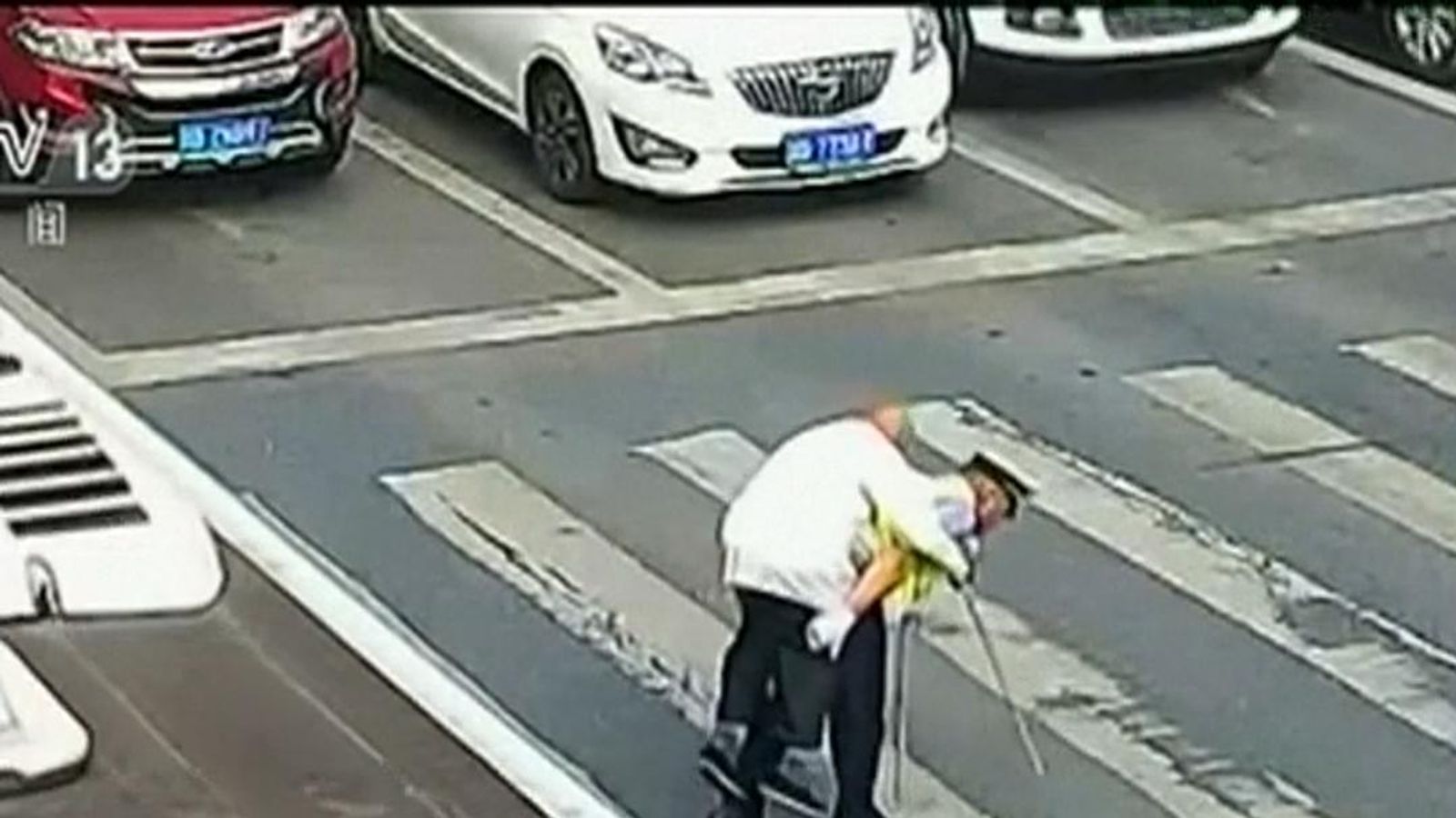 Elderly man gets police piggyback | Offbeat News | Sky News