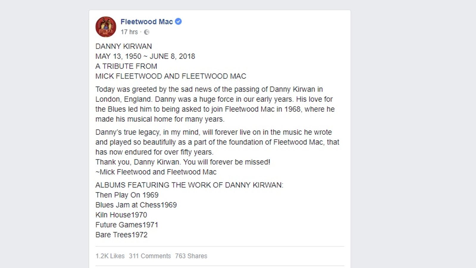 Fleetwood Mac guitarist Danny Kirwan dies | Ents & Arts News | Sky News