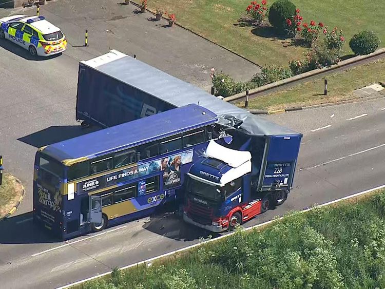 Sixteen hurt in lorry and bus crash on A47 in Cambridgeshire