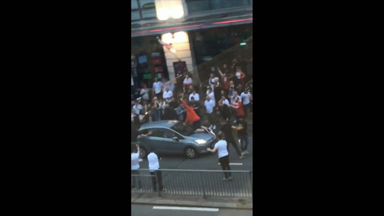 England fan comes down with a bump | News UK Video News | Sky News