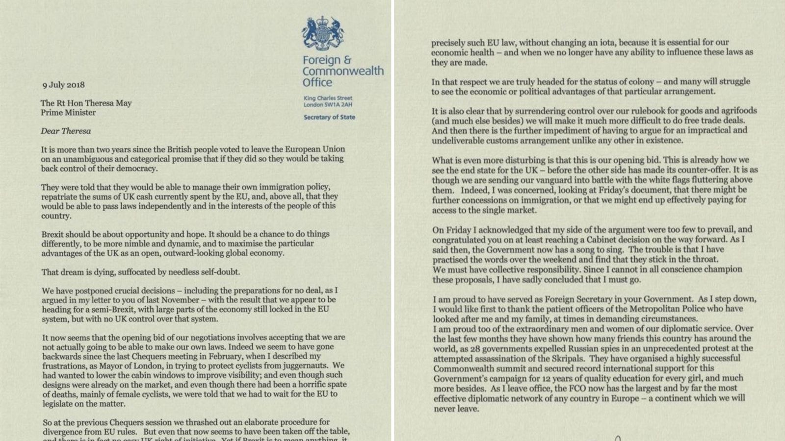 Boris Johnson's resignation letter... and the prime minister's reply ...