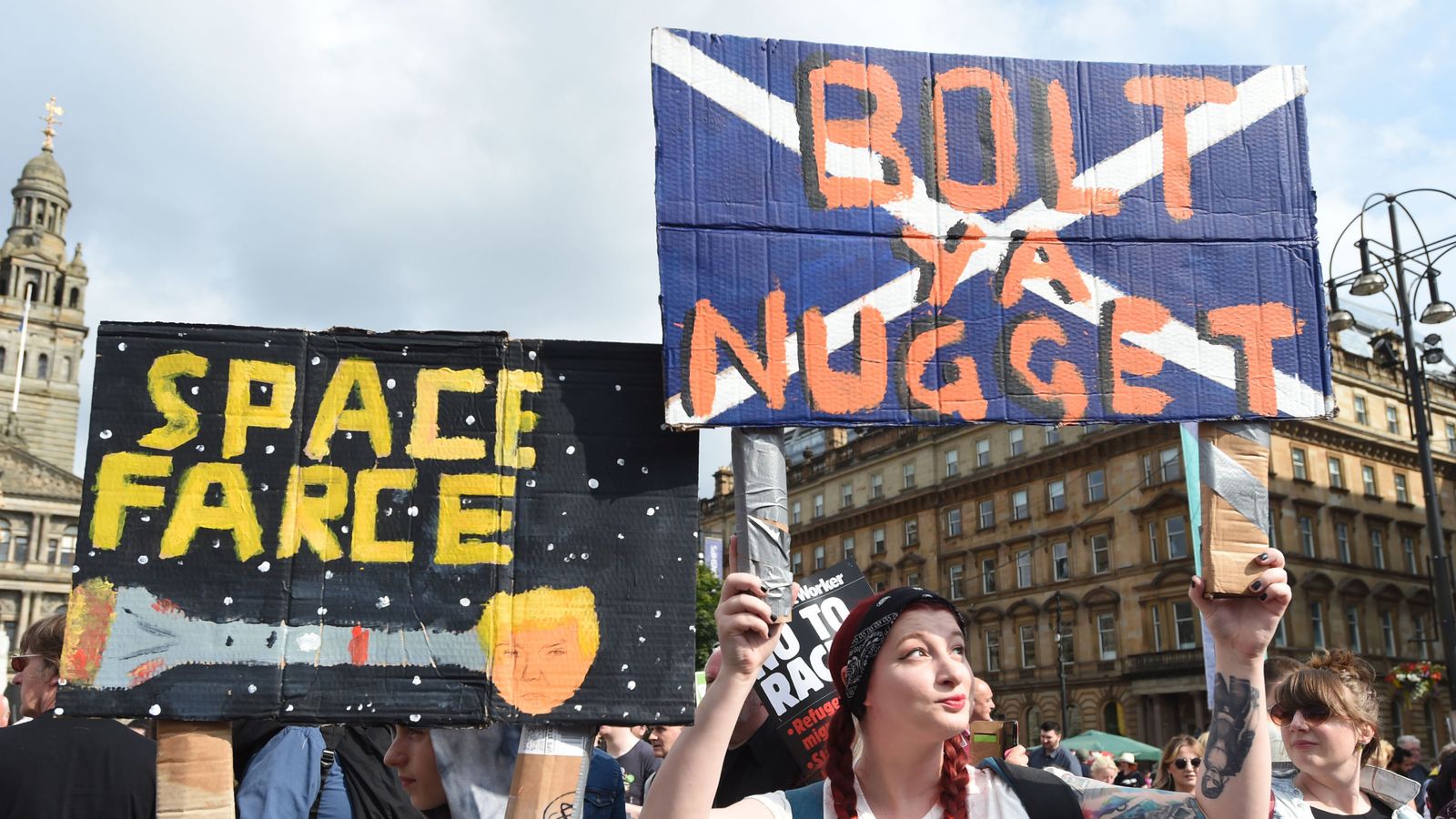 13 very British signs at protests against Donald Trump | UK News | Sky News