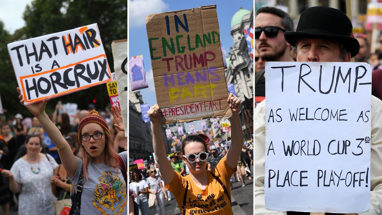 13 very British signs at protests against Donald Trump | UK News | Sky News