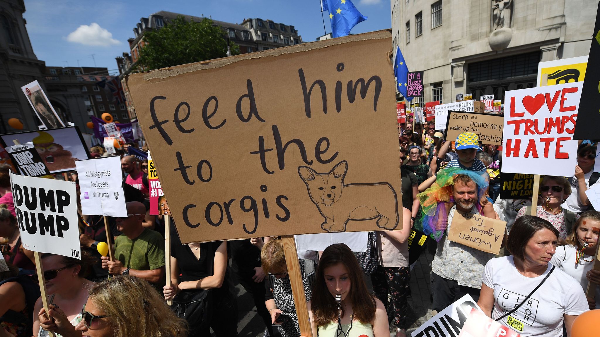 13 very British signs at protests against Donald Trump | UK News | Sky News