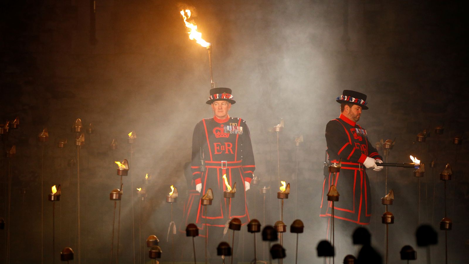 Flames surround Tower of London in act of remembrance | UK News | Sky News