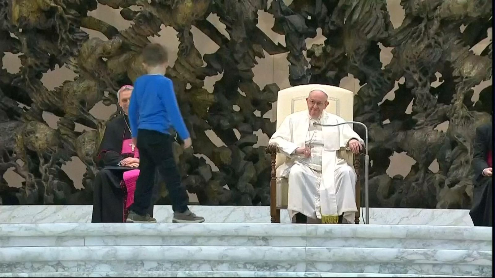 Pope Francis laughs as boy gatecrashes address | World News | Sky News