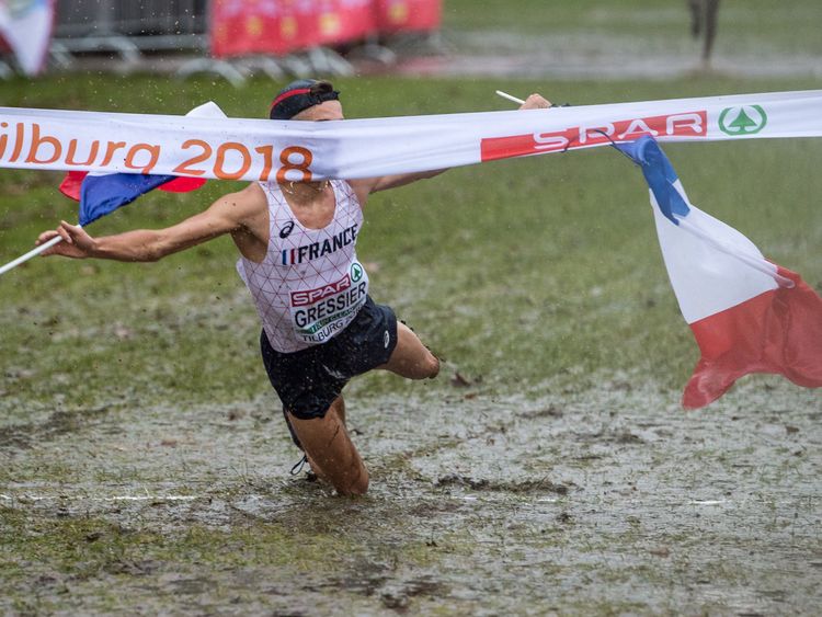 Runner's finish line celebration doesn't go to plan