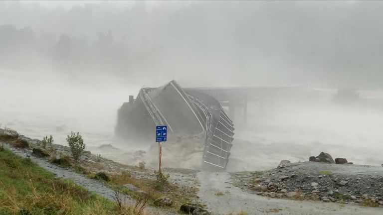 Raging storm sweeps away bridge in New Zealand | World News | Sky News