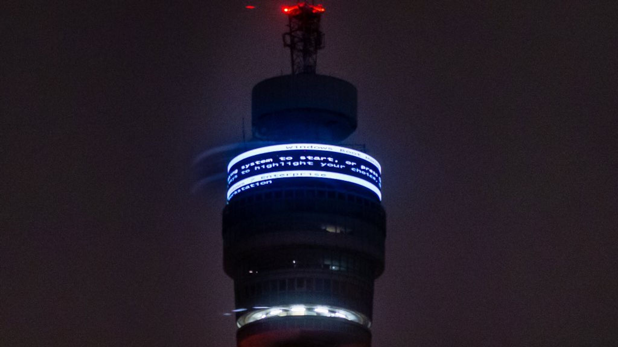 BT Tower displays dreaded Windows error message | UK News | Sky News