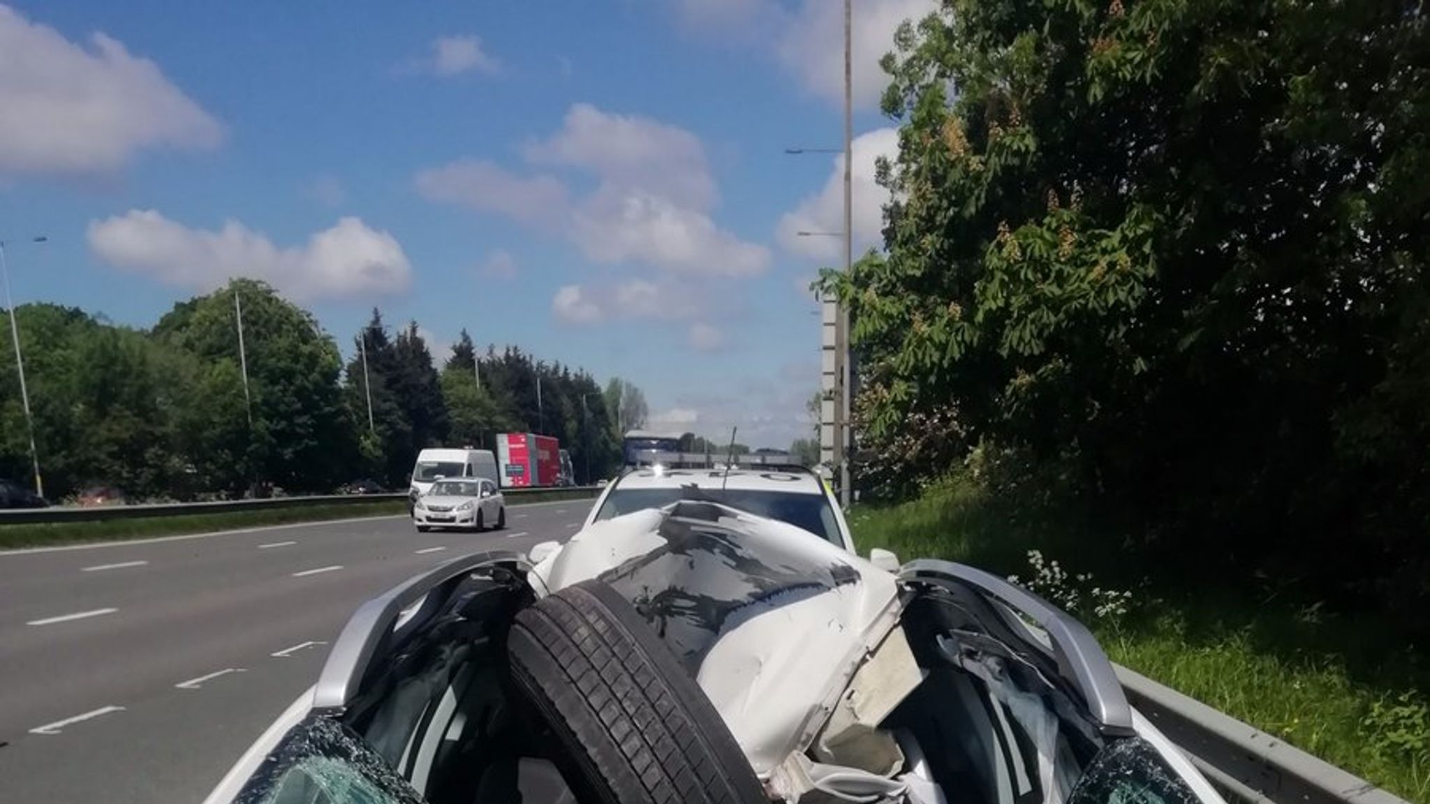 Lancashire driver escapes with minor injuries after lorry tyre smashes ...