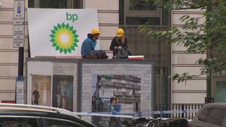 BP headquarters blockaded by climate activists | Business News | Sky News