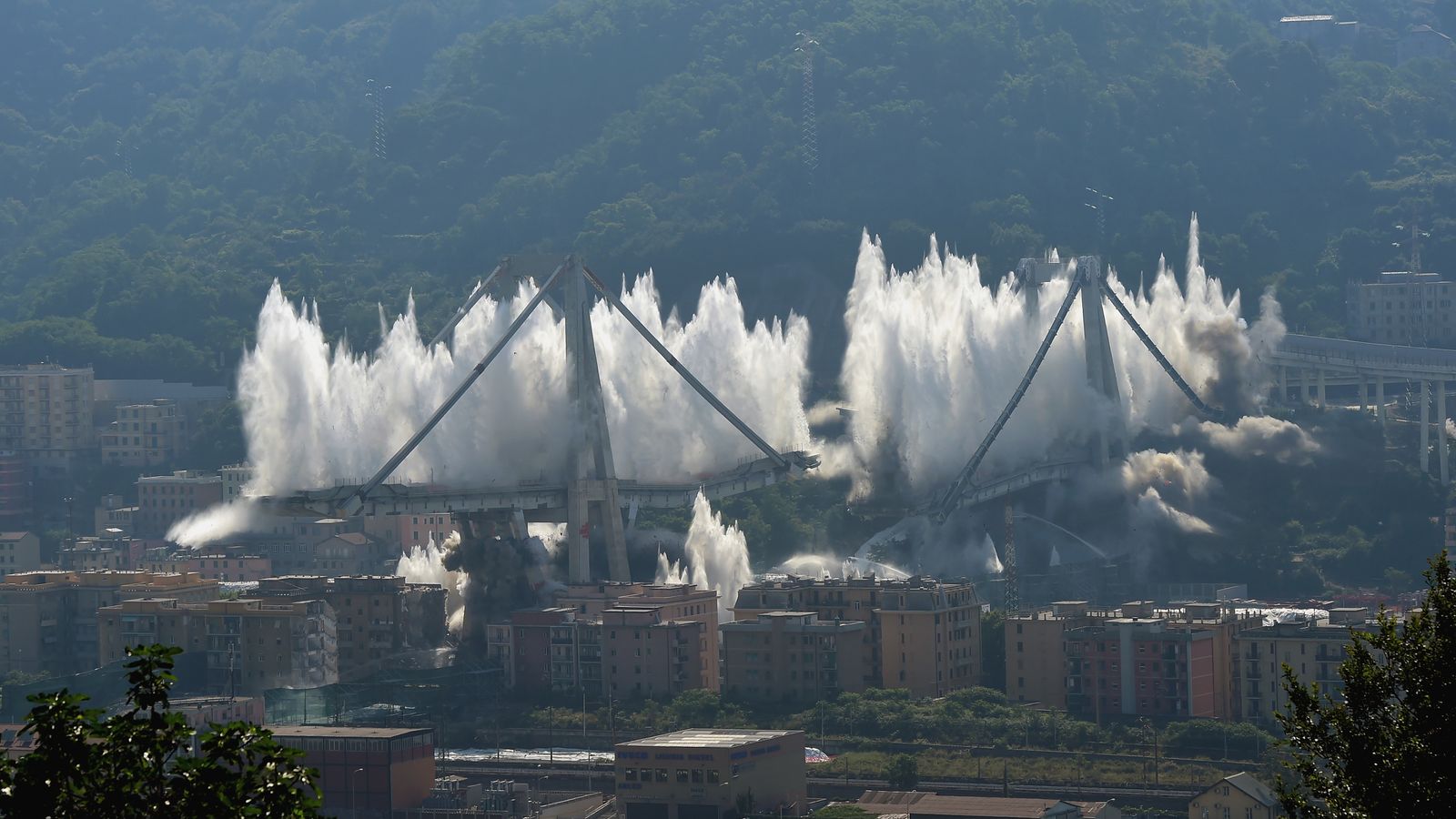 Remains of collapsed Genoa bridge demolished | News UK Video News | Sky ...