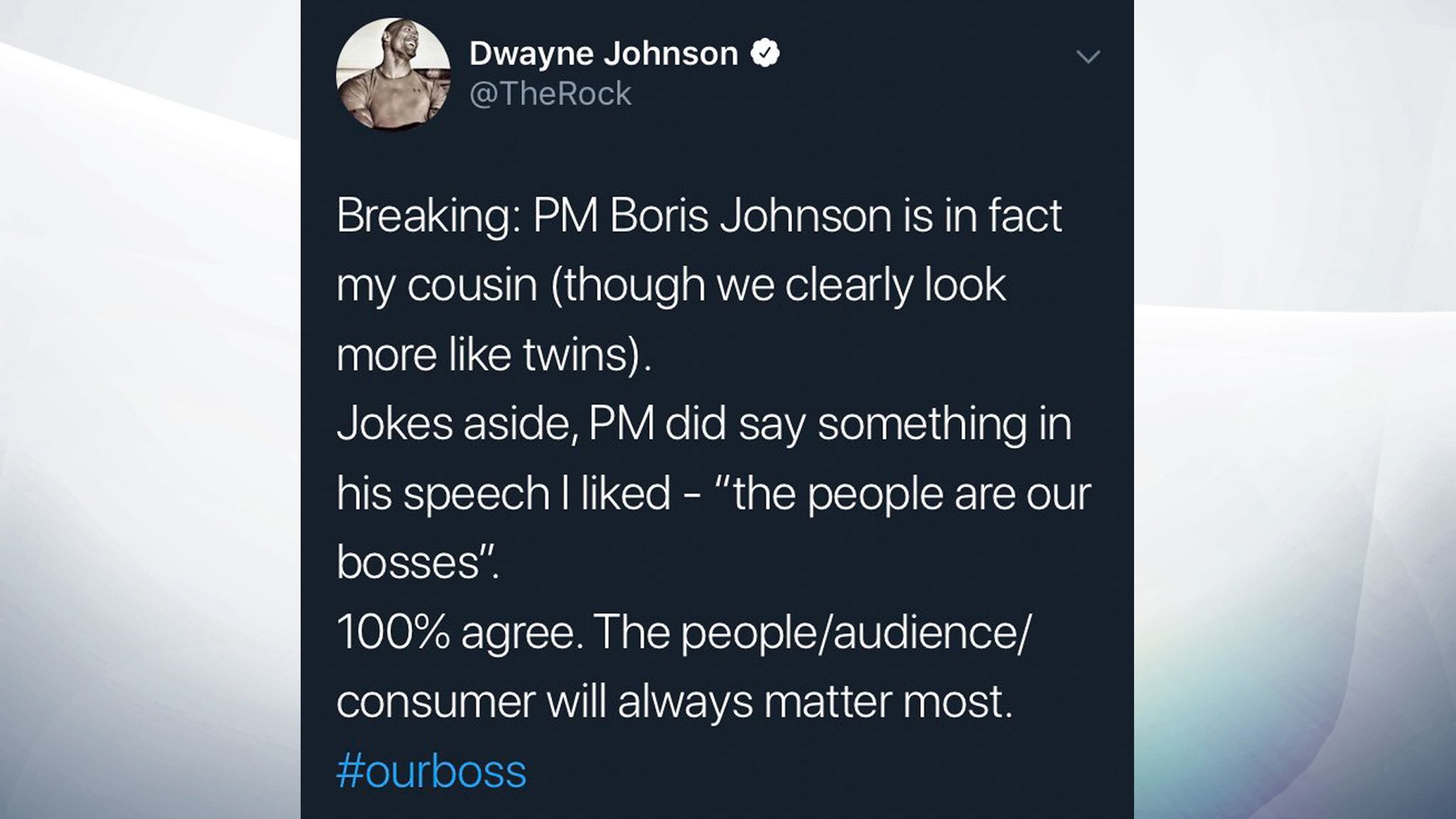 Dwayne 'The Rock' Johnson deletes tweet praising Boris Johnson | Ents ...