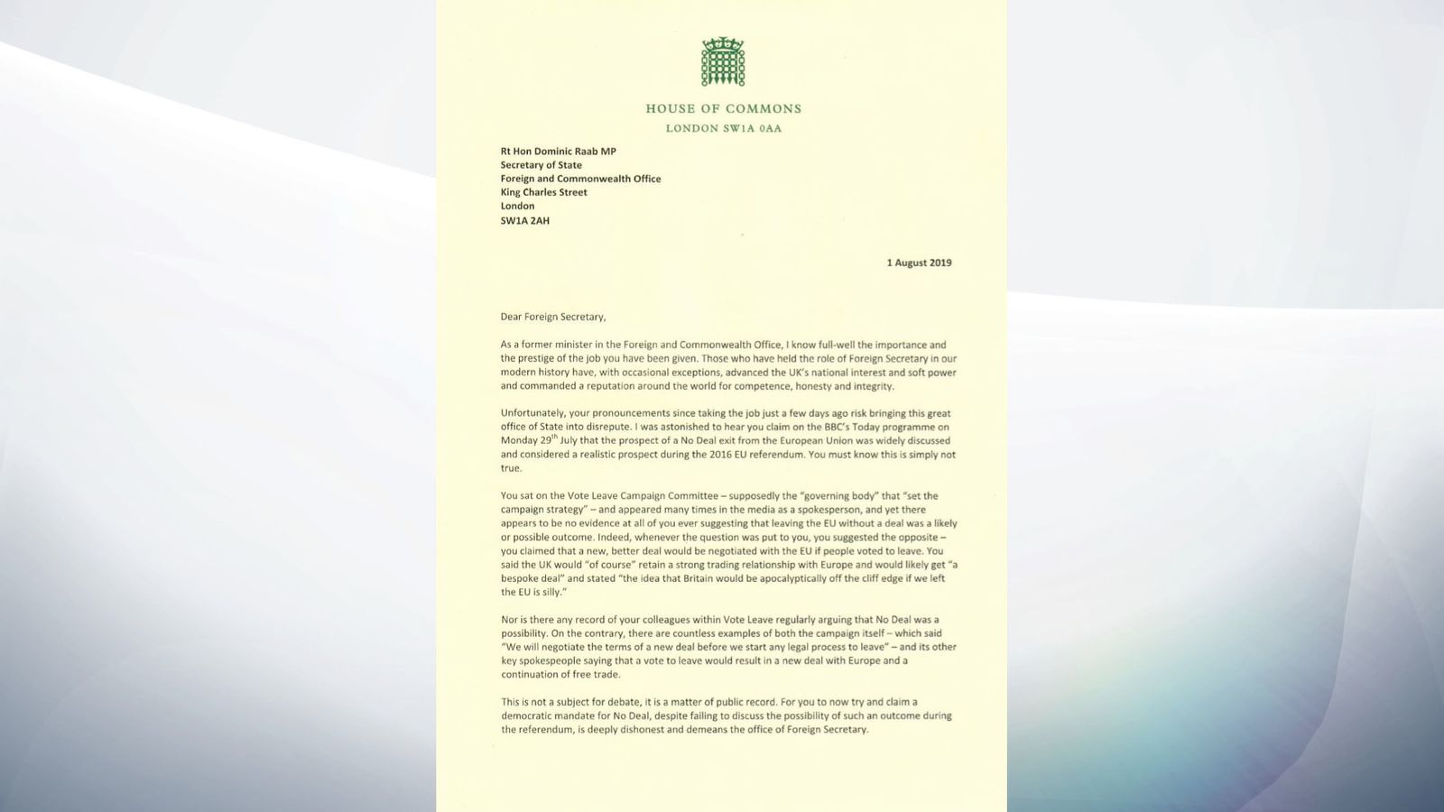 Dominic Raab accused of 'misleading public' over claim of no-deal ...