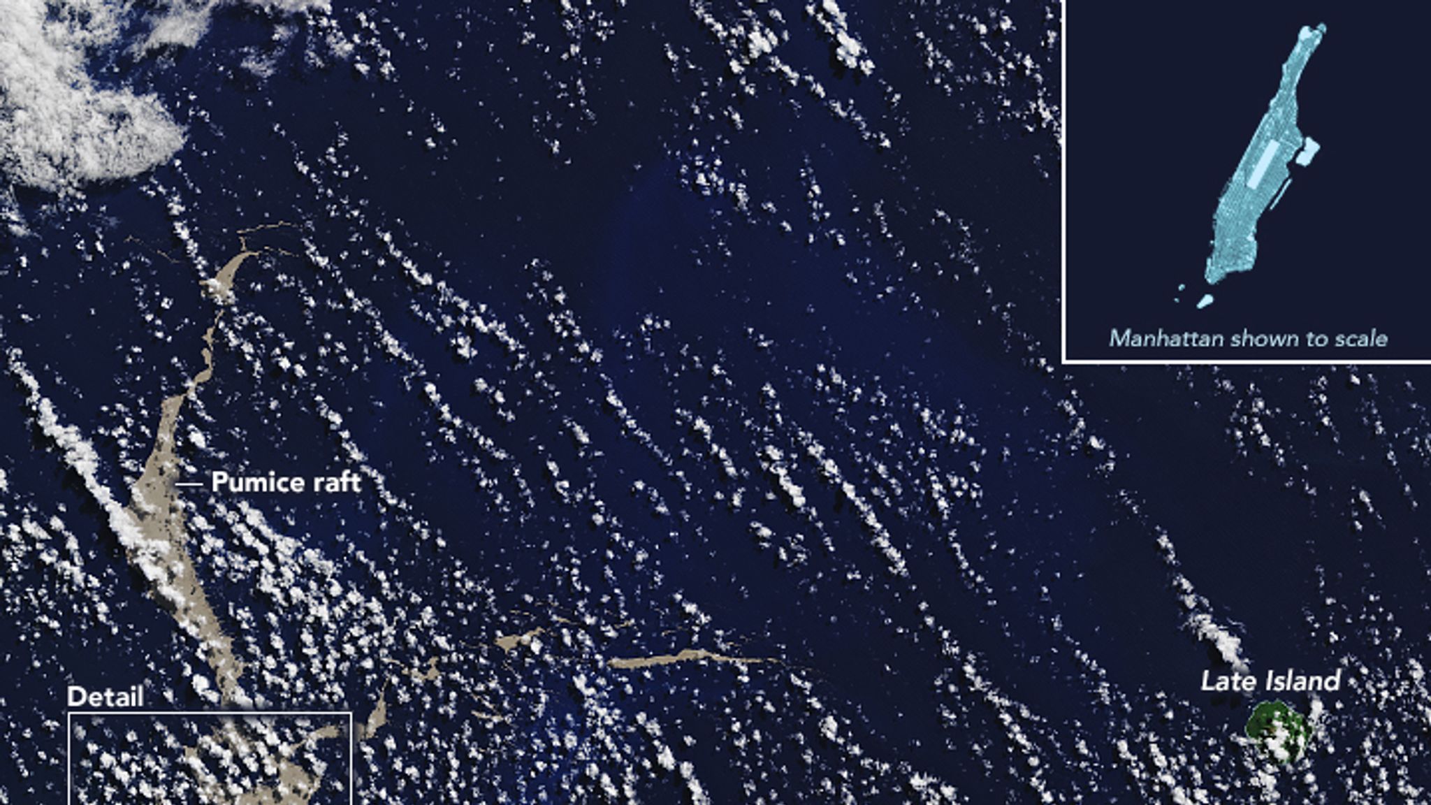 Pumice island size of Manhattan floating in Pacific after underwater ...