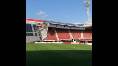 Roof partially collapses at Dutch football stadium during high winds ...