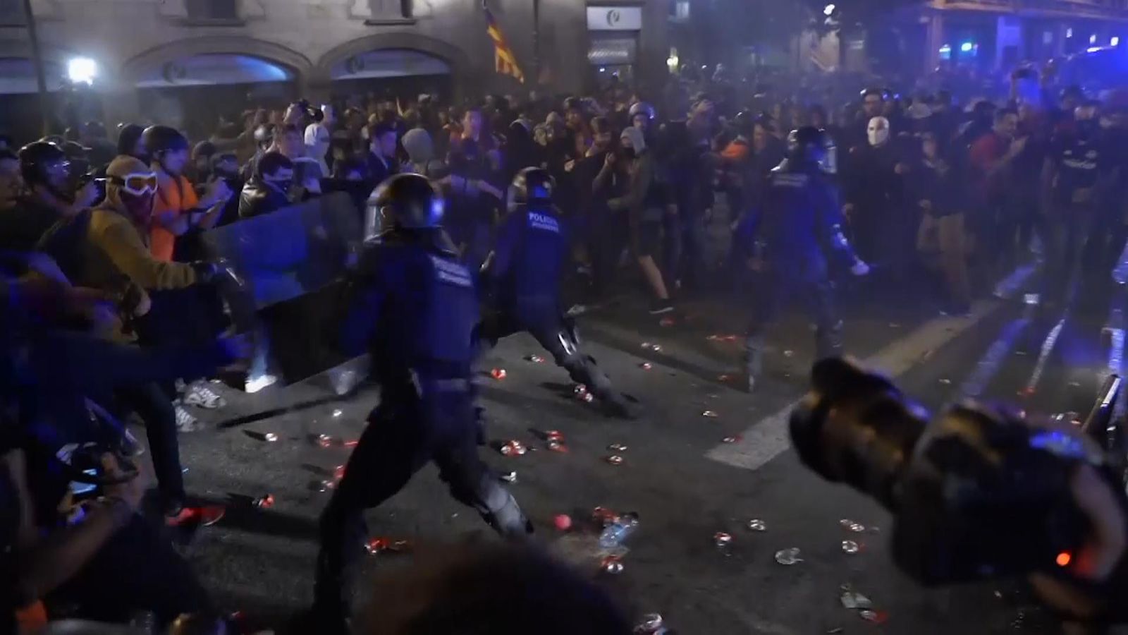 Protesters fight police in Barcelona | World News | Sky News
