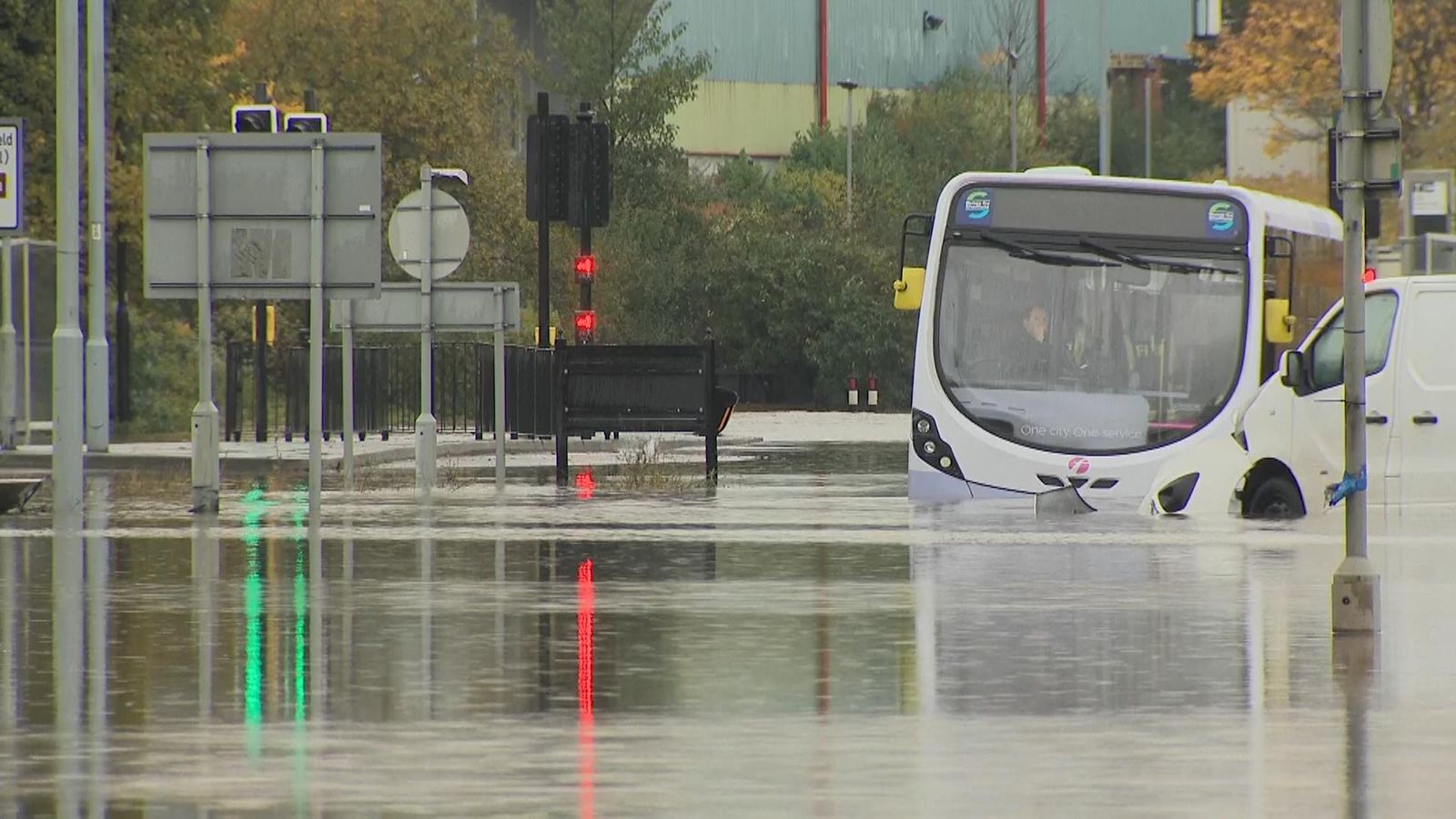 Bus passengers rescued from floodwater | UK News | Sky News