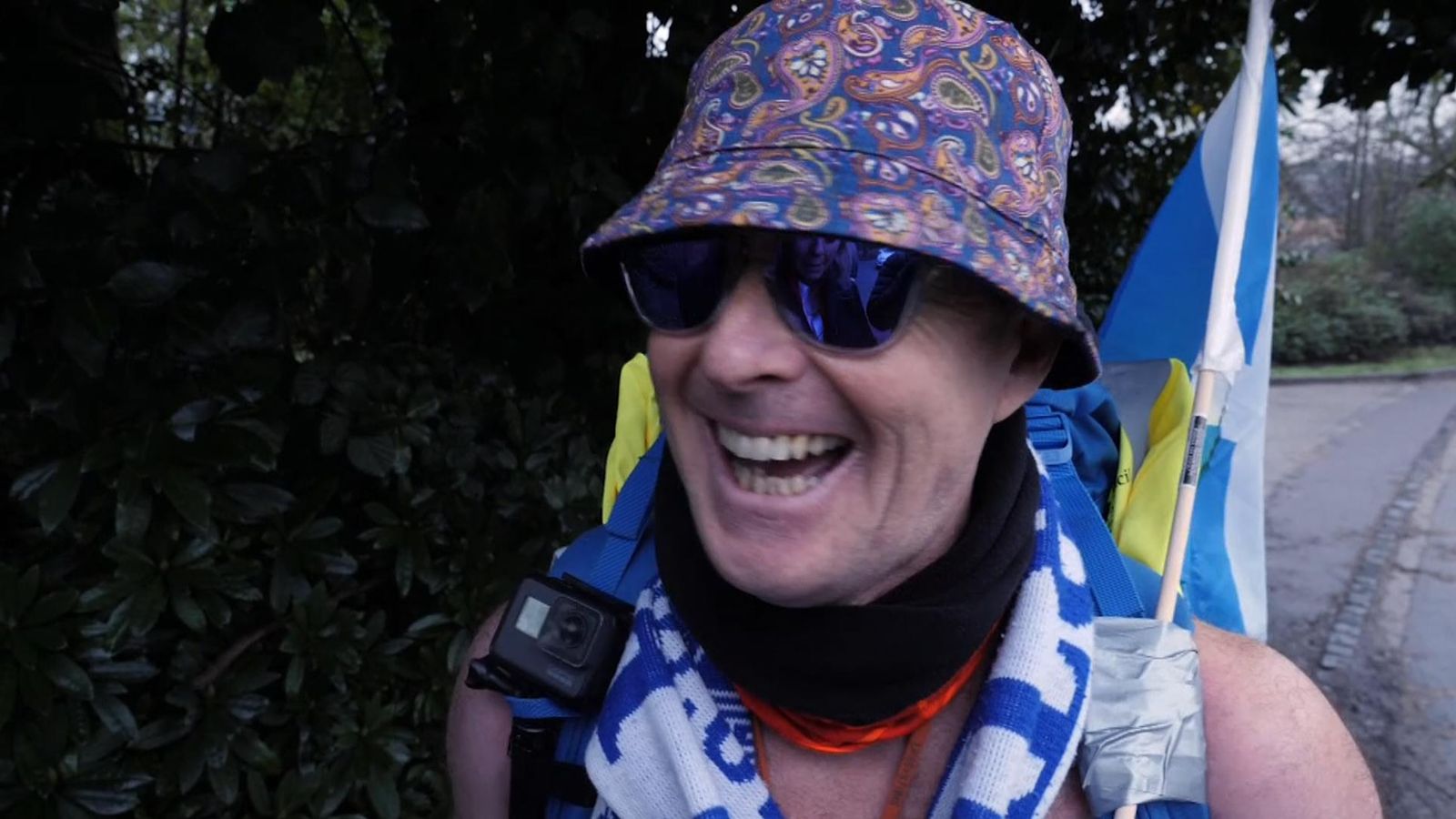 Everton fan walks country in speedos | News UK Video News | Sky News