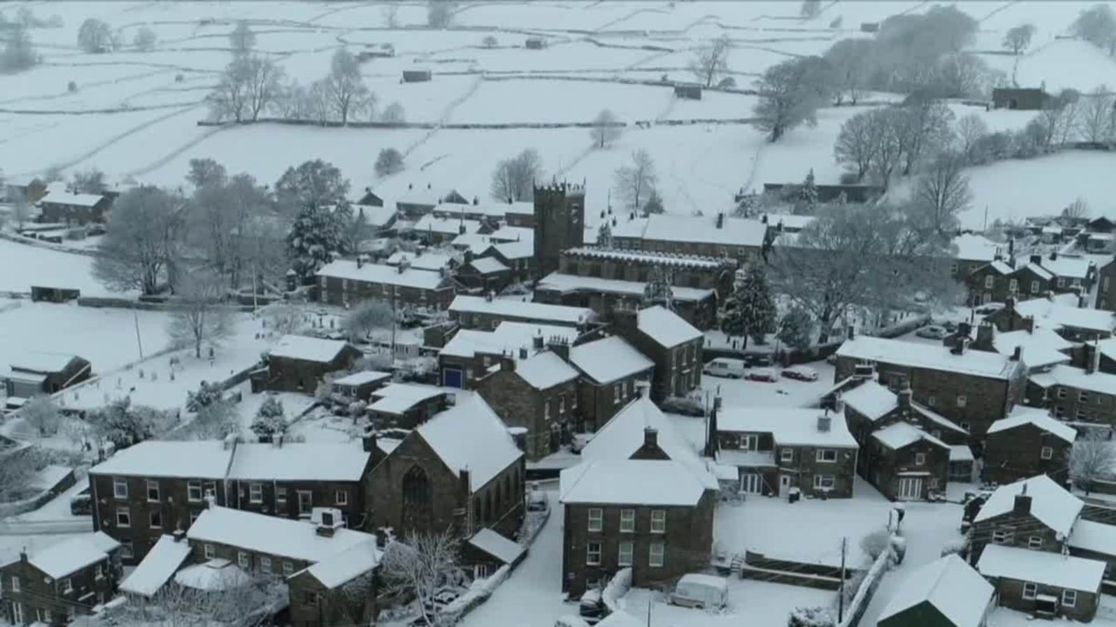 Drone shots show snow-covered Yorkshire town | UK News | Sky News