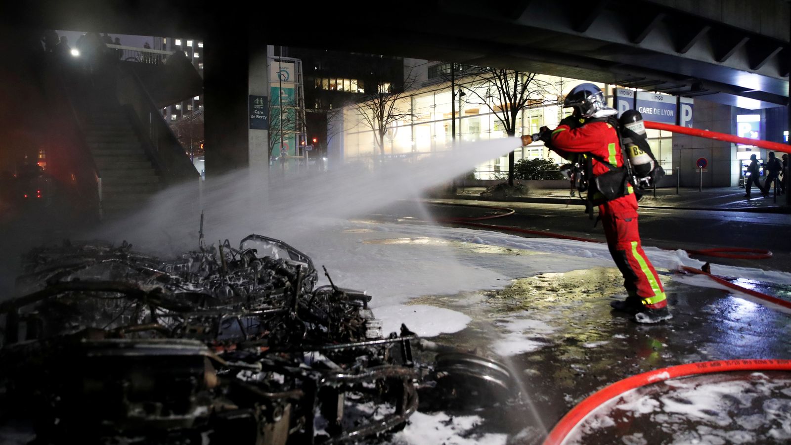 Huge fire near Paris train station amid 'unacceptable violence by ...