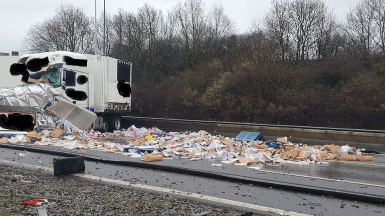 M6 reopens after crash involving two lorries causes major delays | UK News | Sky News