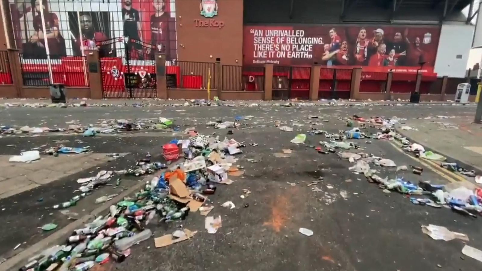 Streets outside Anfield strewn with litter after Liverpool celebrations ...