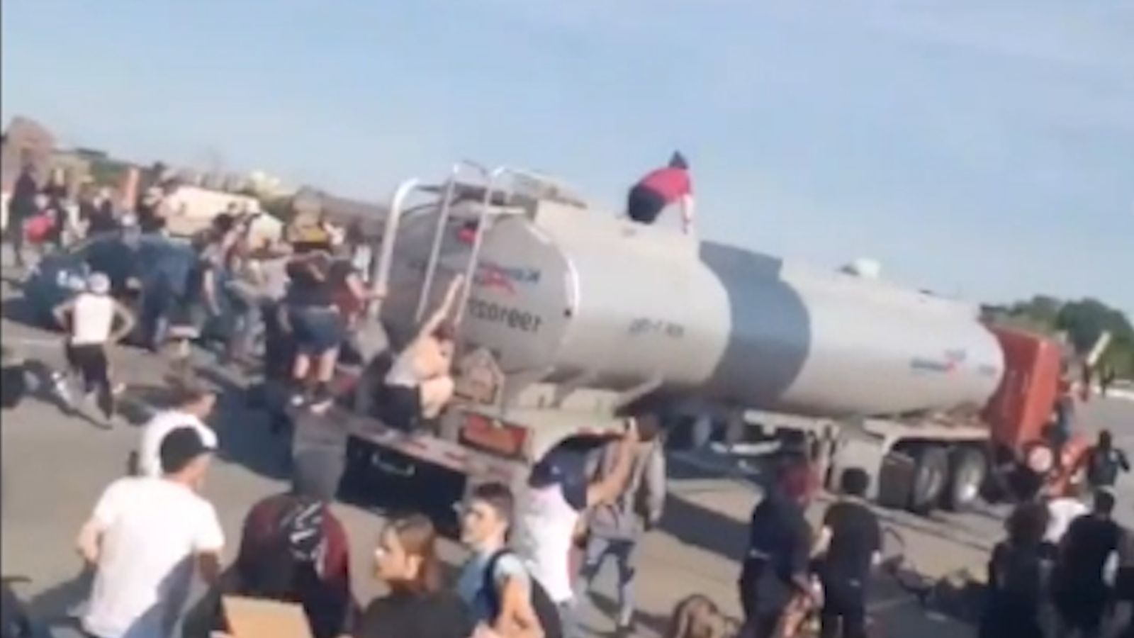 George Floyd protests: Truck drives through crowd at rally in ... George Floyd protests: Truck drives through crowd at rally in ...