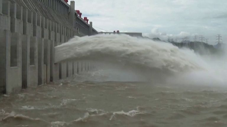 China releases flood water under massive pressure creating monster jet ...