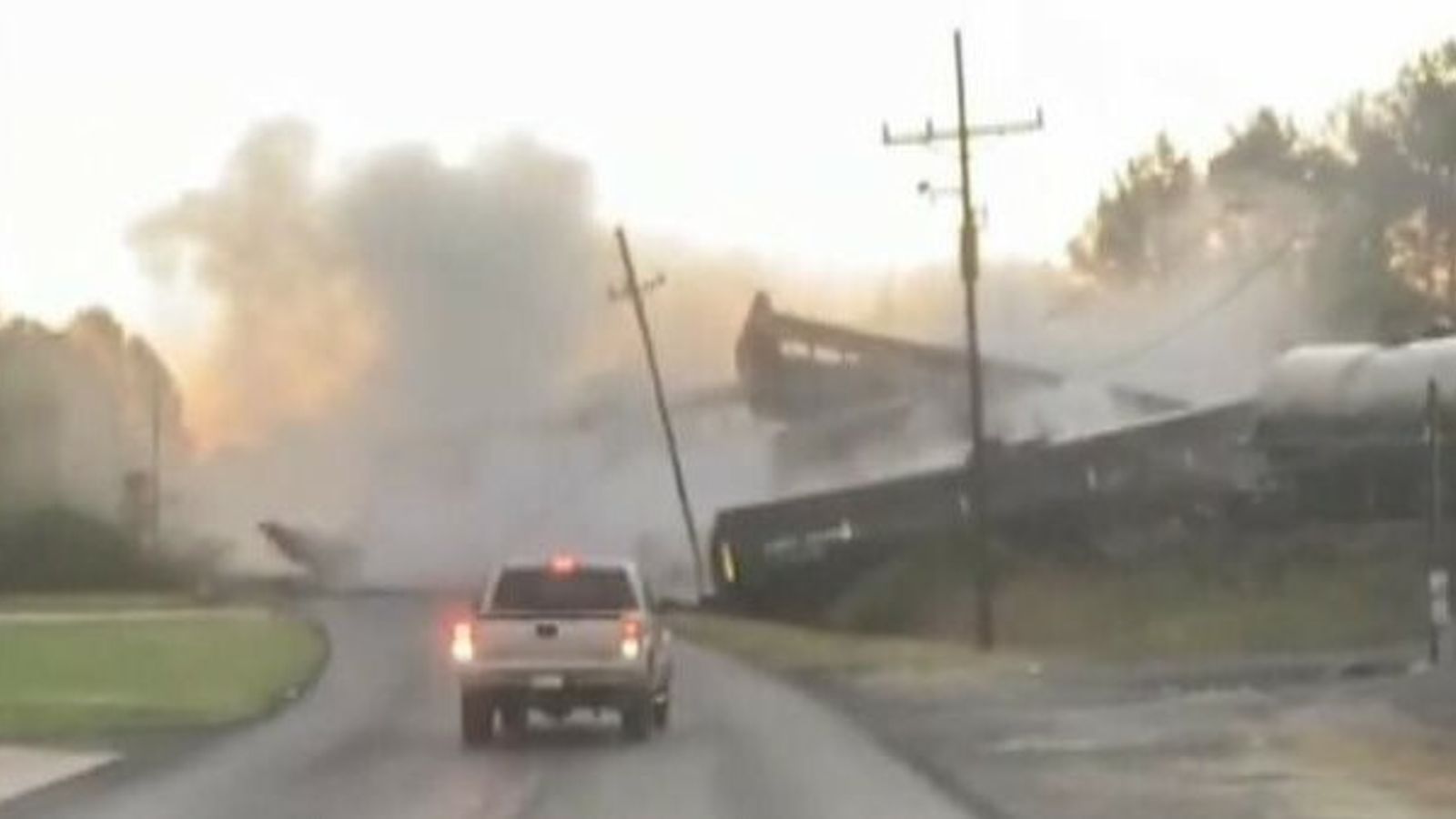 Moment chemical-filled train derails | US News | Sky News