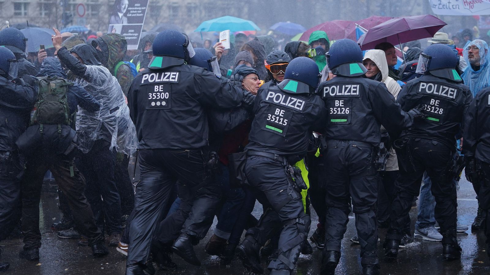 COVID-19: German police fire water cannon at restriction protesters ...