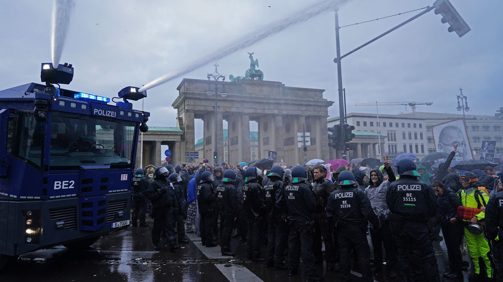 COVID-19: German police fire water cannon at restriction protesters ...