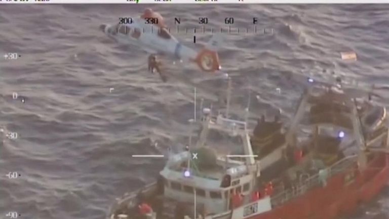 Injured sailor airlifted from ship | World News | Sky News