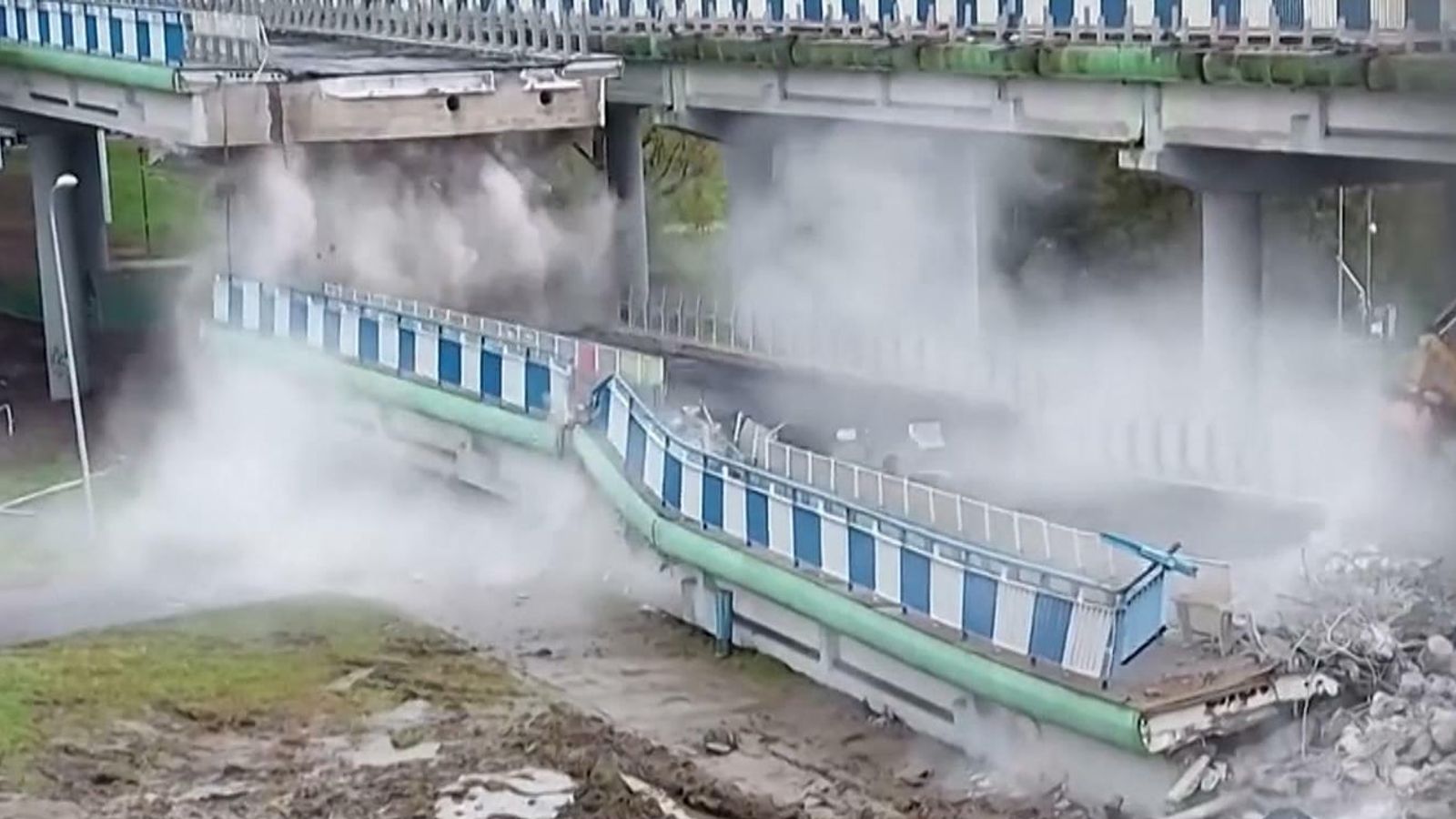 Poland: Moment viaduct collapses onto road | World News | Sky News