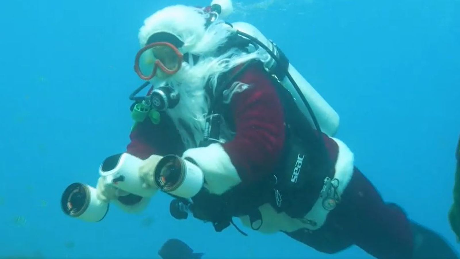 Scuba-diving Santa swims with exotic fish in Key Largo | Sky News