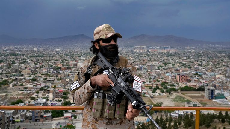 A Taliban special force guards in a park in Kabul, Afghanistan, Monday ...