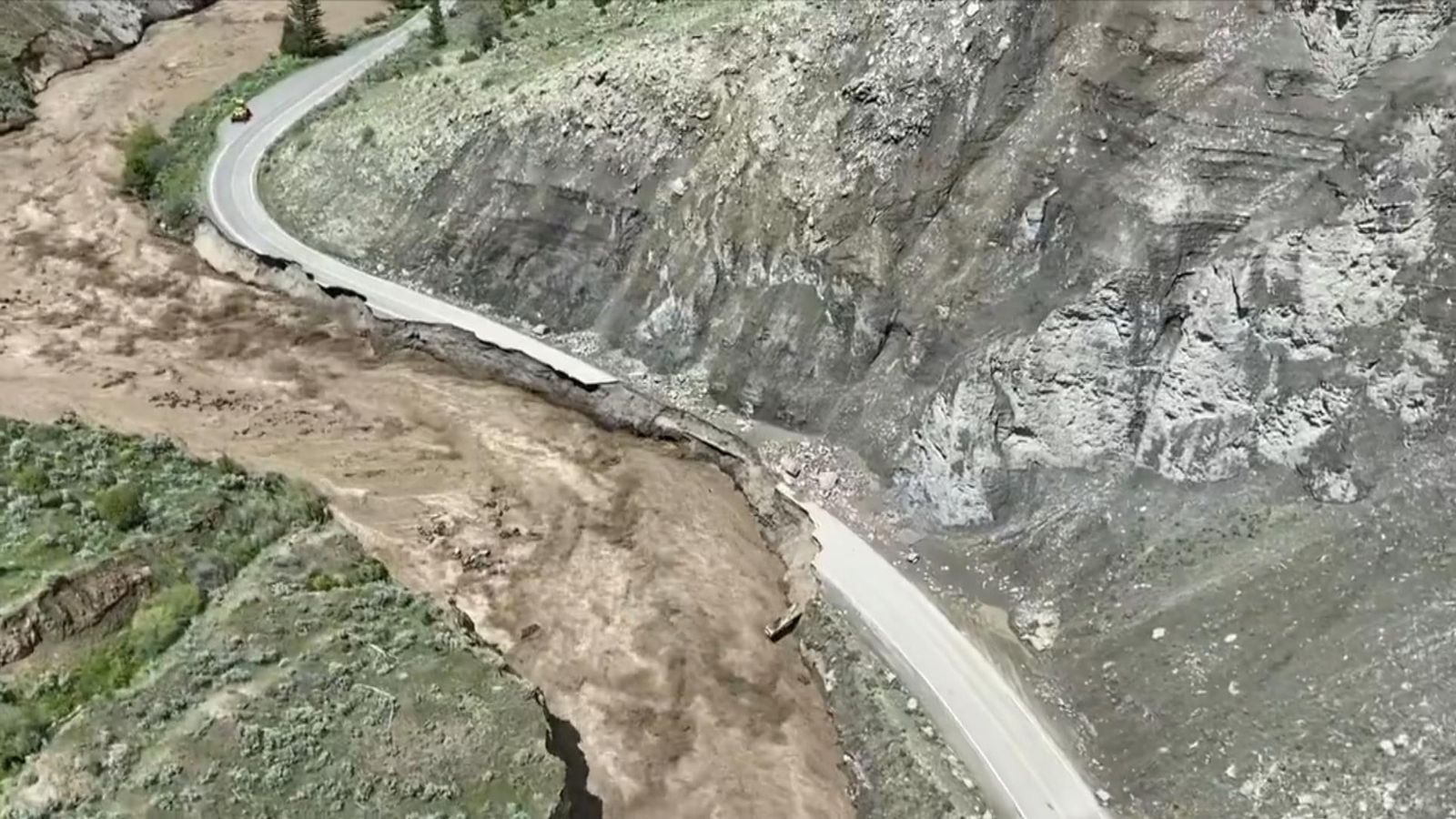 Road destroyed by flooding in Yellowstone National Park | Sky News