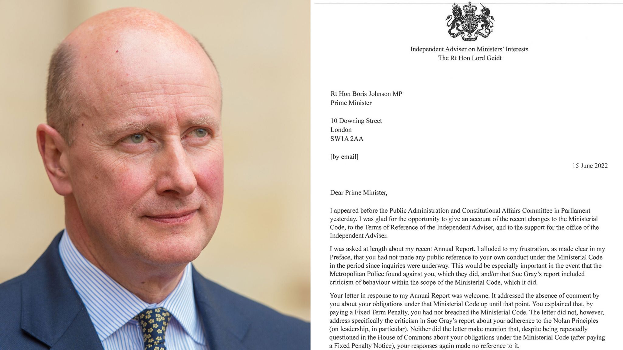 Downing Street publishes resignation letter from PM's ethics adviser ...