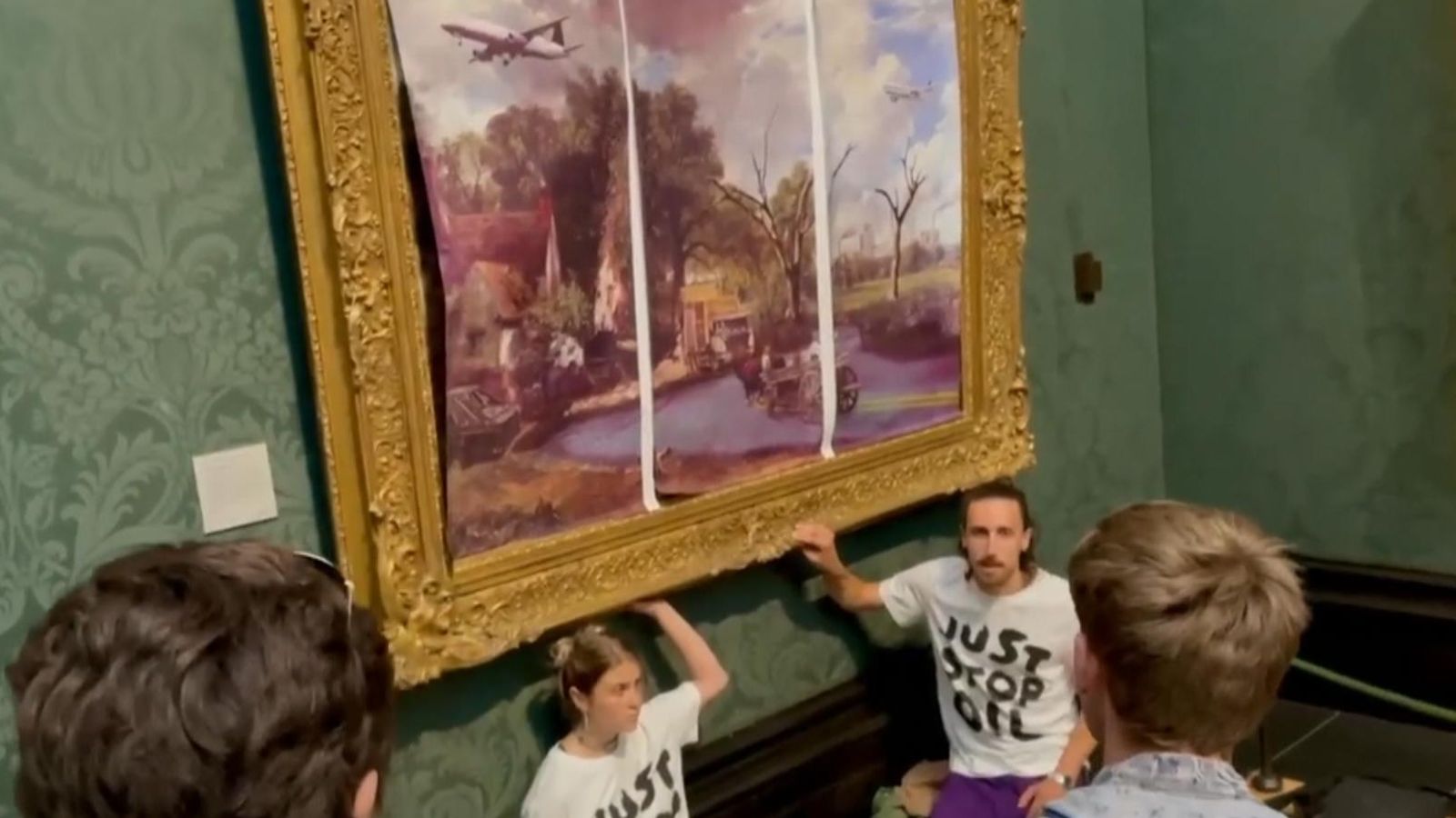 Oil protesters glued to Constable masterpiece The Hay Wain | Sky News