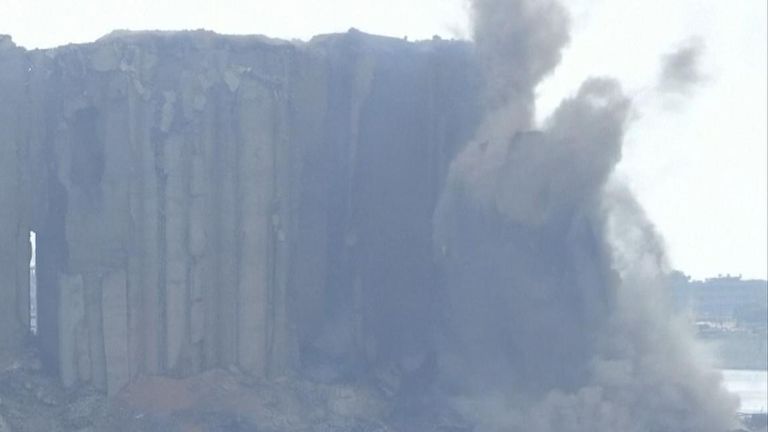Silos damaged in the 2020 Beirut blast collapse after fire | UK News ...