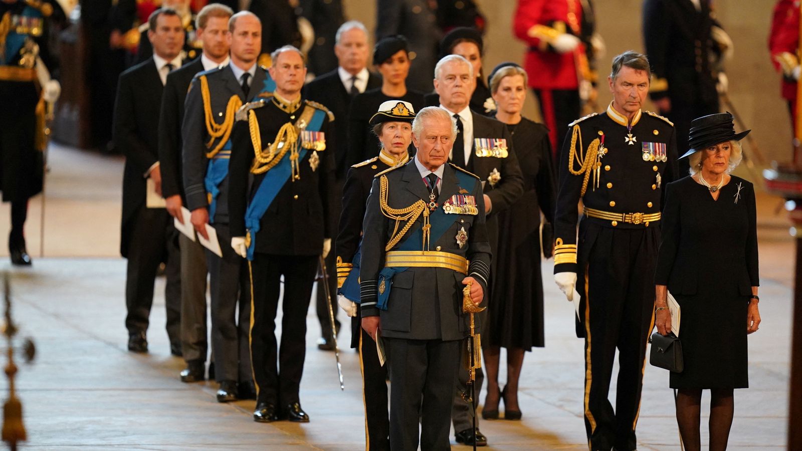 The King and senior royals leave Westminster Hall | UK News | Sky News
