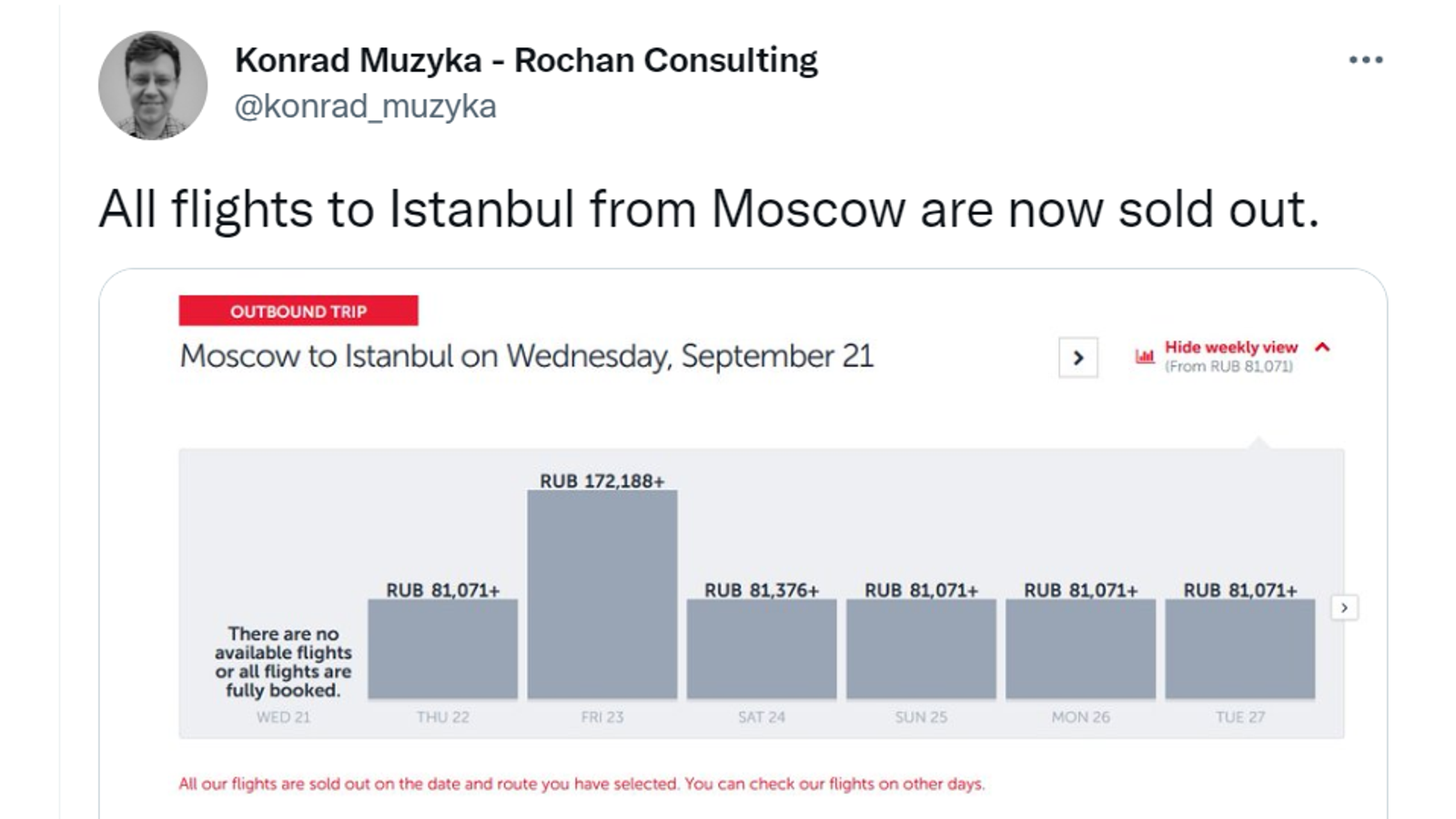 Price of flights leaving Russia rocket - with many sold out following ...