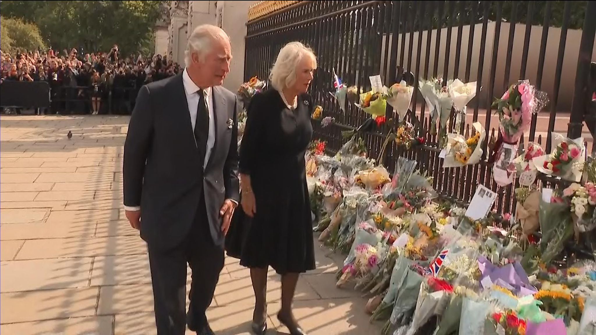 King Charles and Queen Consort walk into palace after being greeted by ...