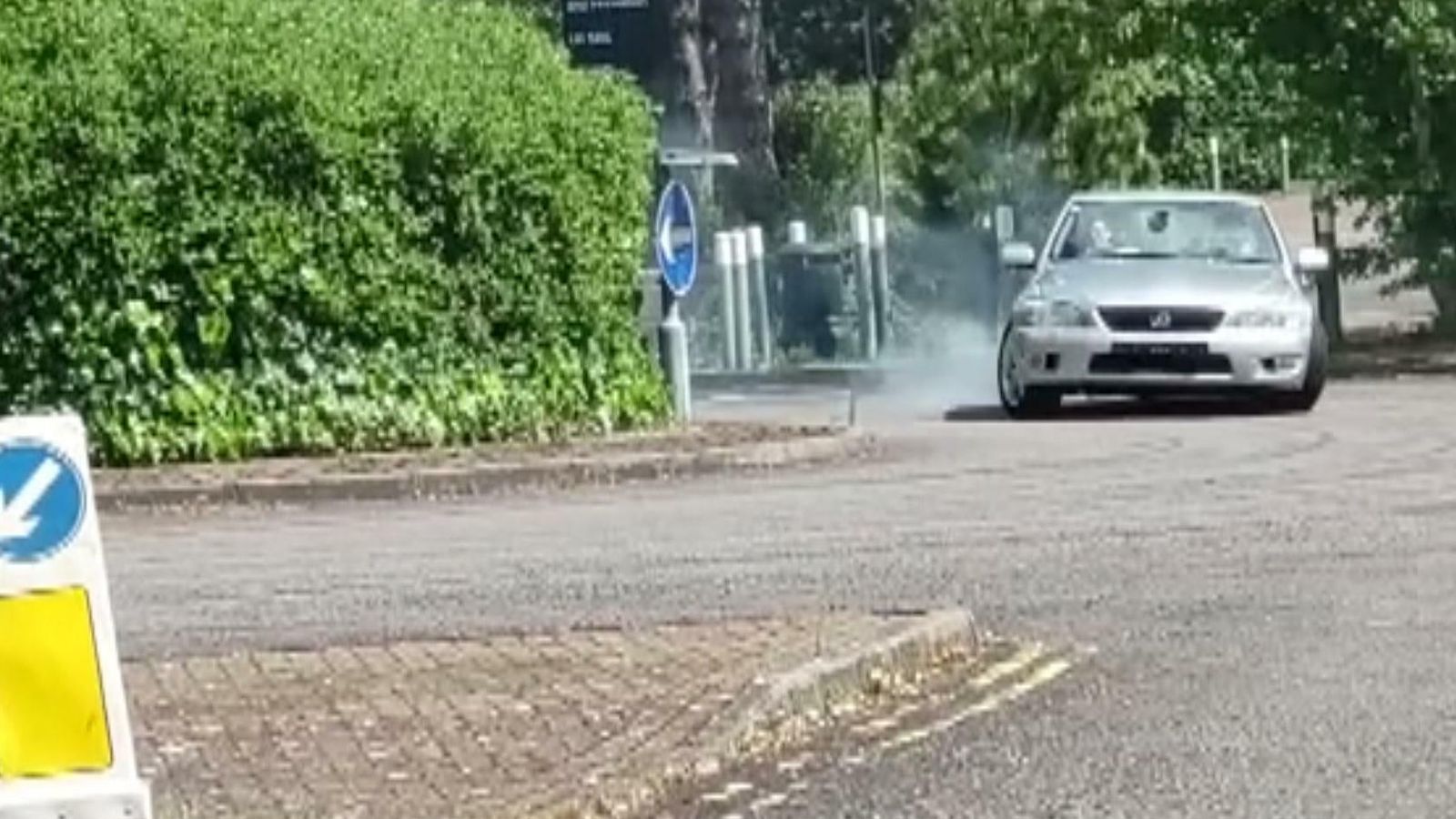 Driver caught doing doughnuts on roundabout in Swindon | UK News | Sky News