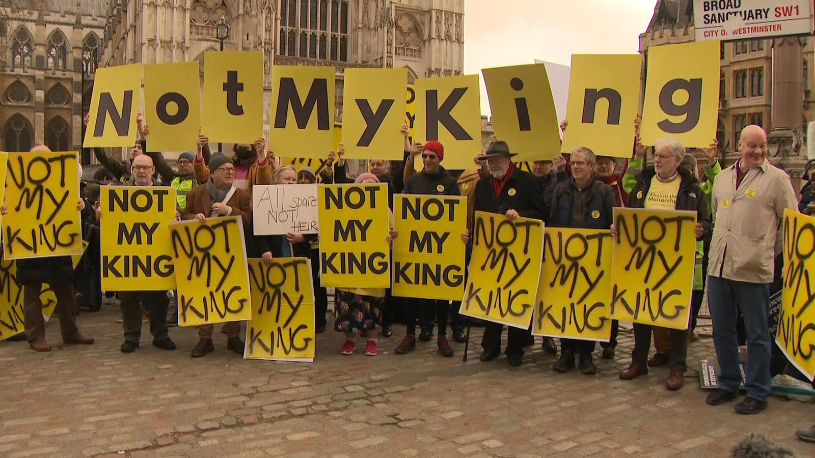 King Charles: Protesters gather outside Westminster Abbey as royals ...