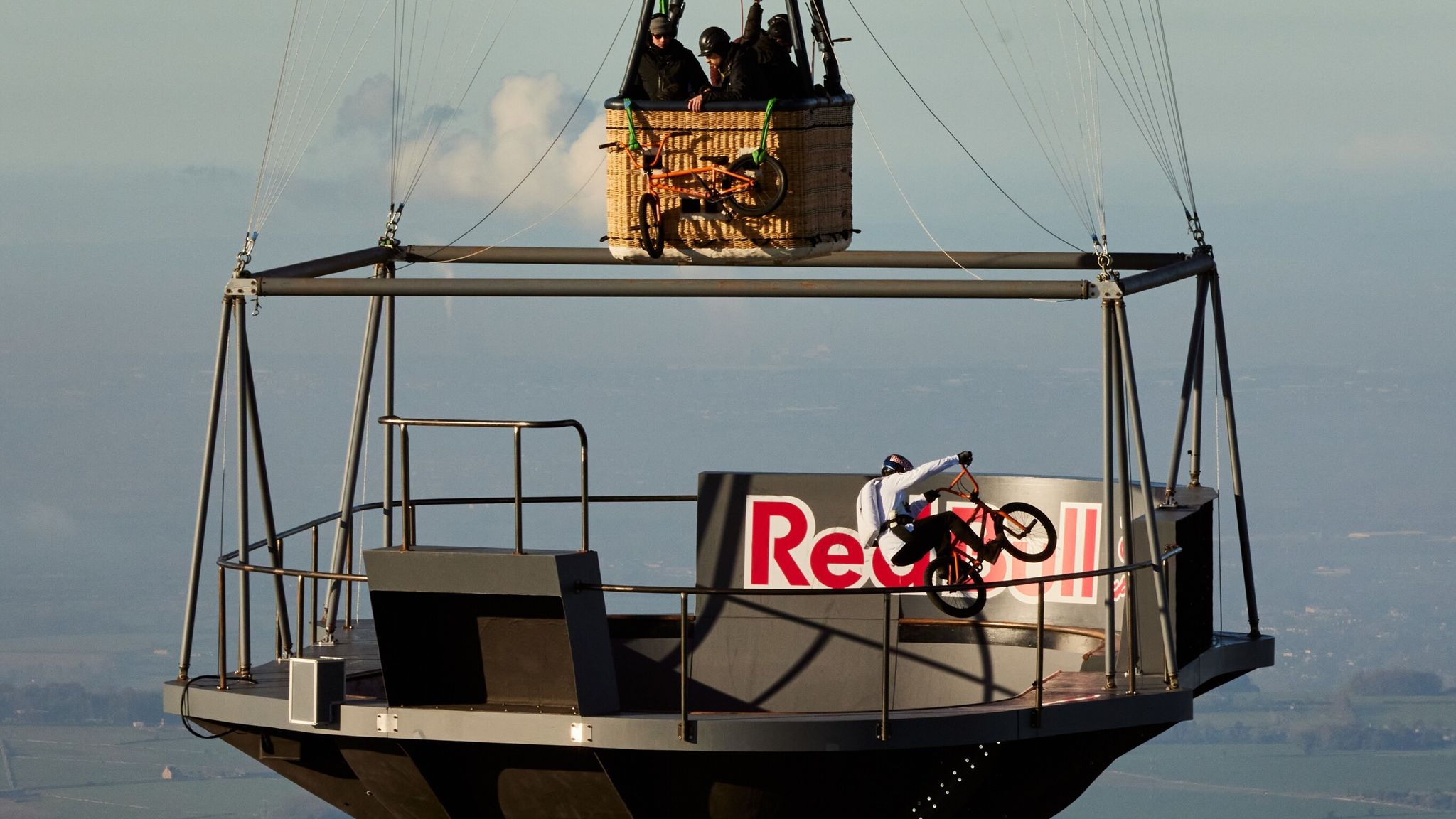 Red Bull BMX rider Kriss Kyle performs tricks on floating skatepark 2 ...