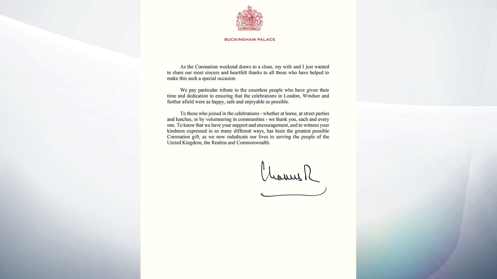 Nation's support is 'greatest coronation gift', says King | UK News ...