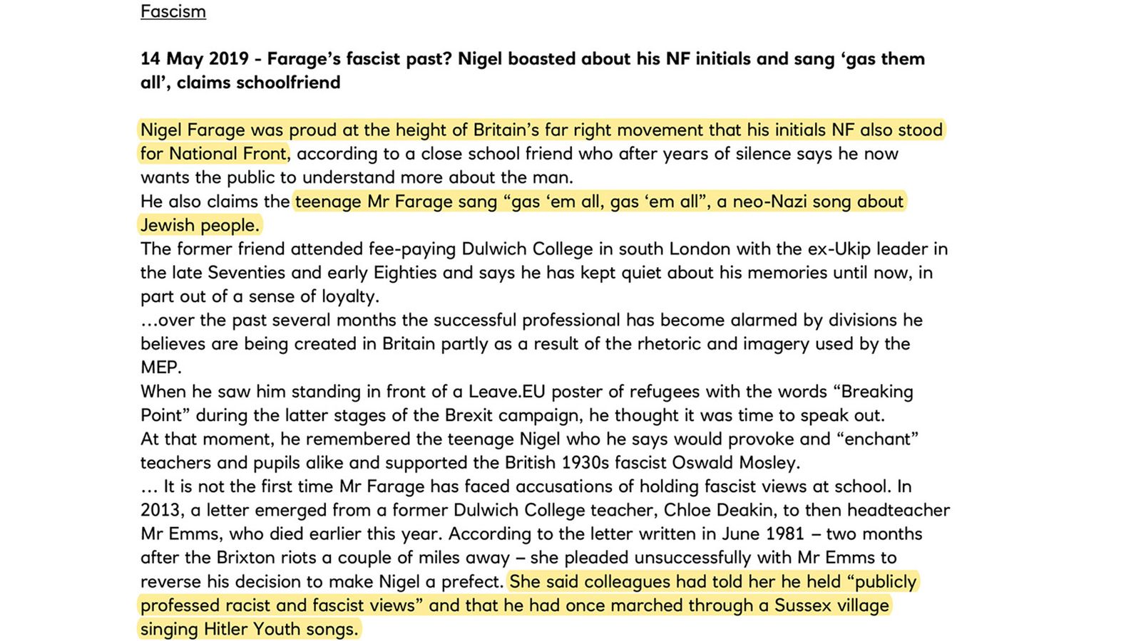 Key points from Coutts' dossier on Nigel Farage | UK News | Sky News
